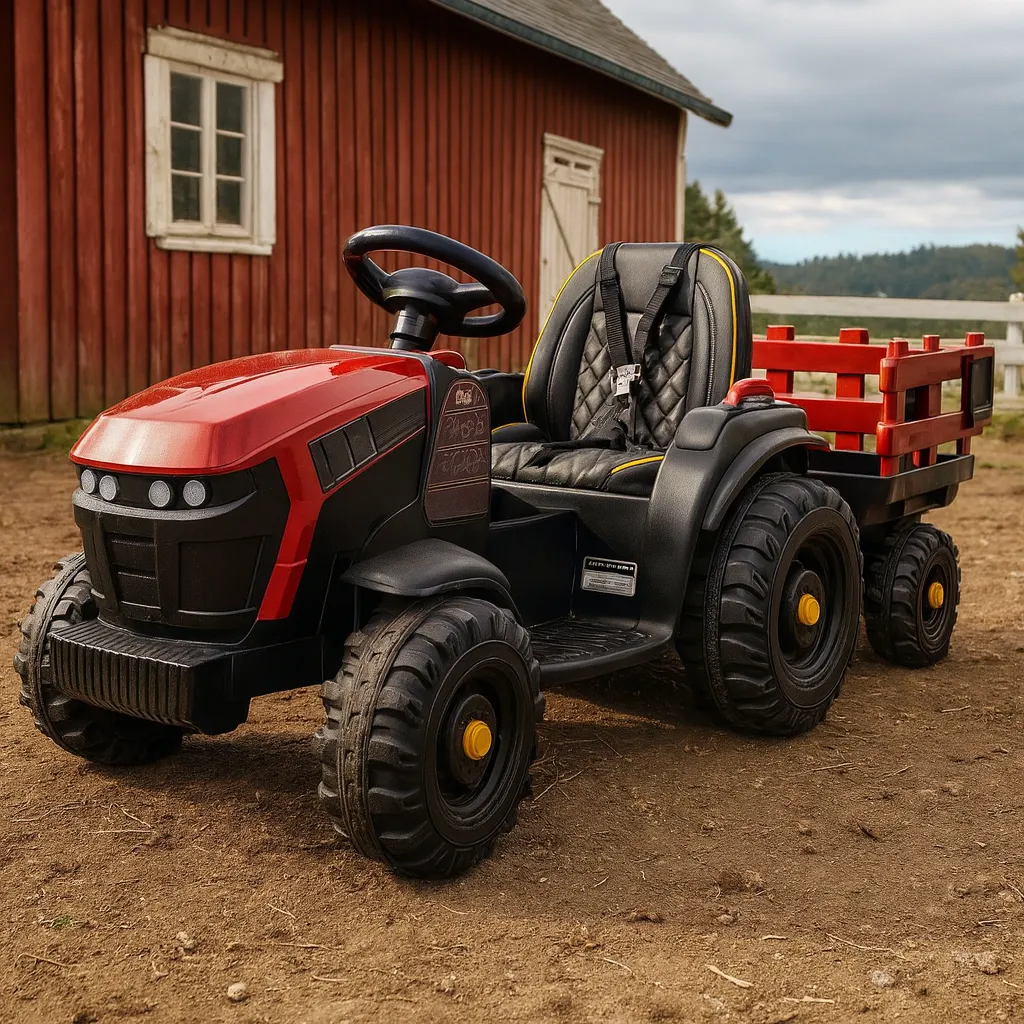Elektrisk traktor til barn - Rød med tilhenger - Barnebil.no