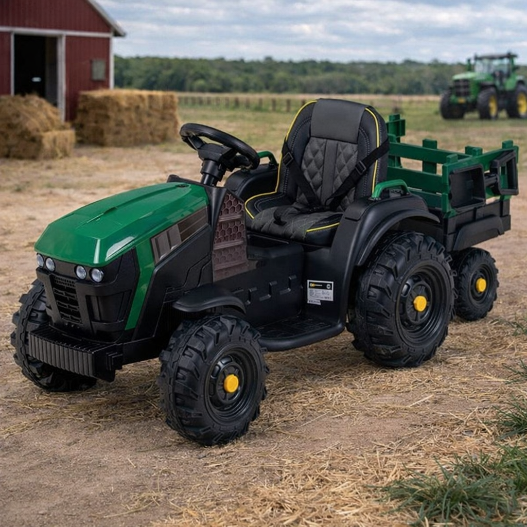 Elektrisk barne traktor med tilhenger og fjernkontroll - Barnebil.no
